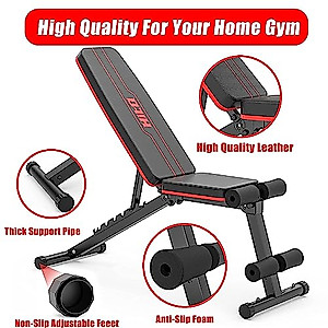 HITOSPORT Weight Bench, Adjustable Weight Bench, Strength Training Benches For Full Body Workout & Home Gym with Resistance Bands…