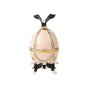 Furuida Easter Egg Eagle Trinket Box Hinged Enameled Ornament Decorative Jewelry Ring Store Box Hand-Painted Craft Gifts for Home Decor (White)