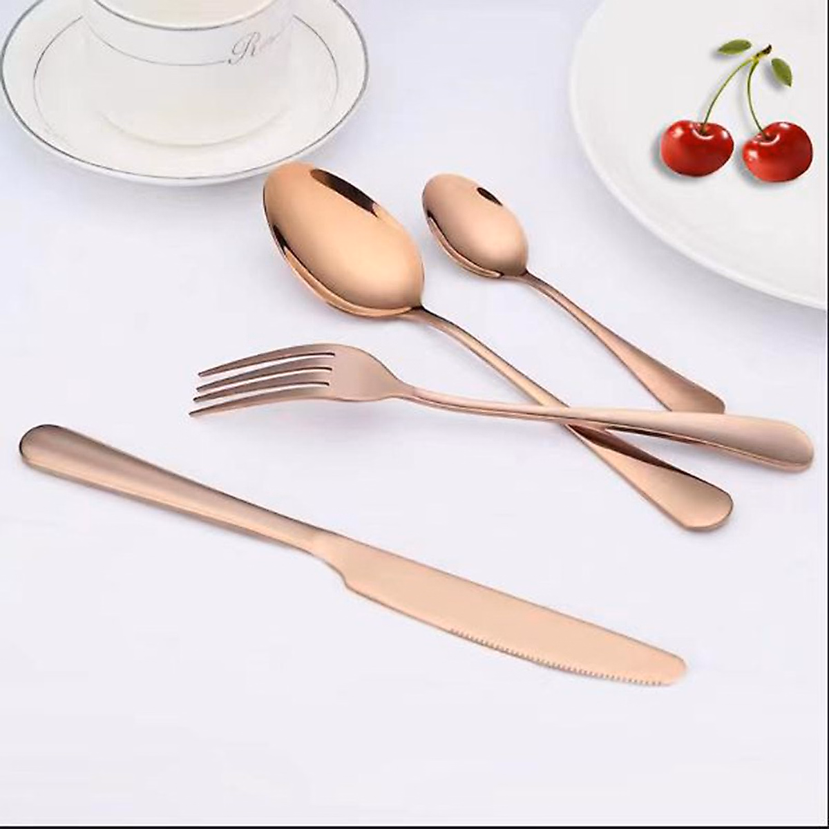 Stainless Steel Flatware Set,Service for 4,Rose Gold Cutlery Utensils 16Piece Tableware Set Include Fork Knife Spoon