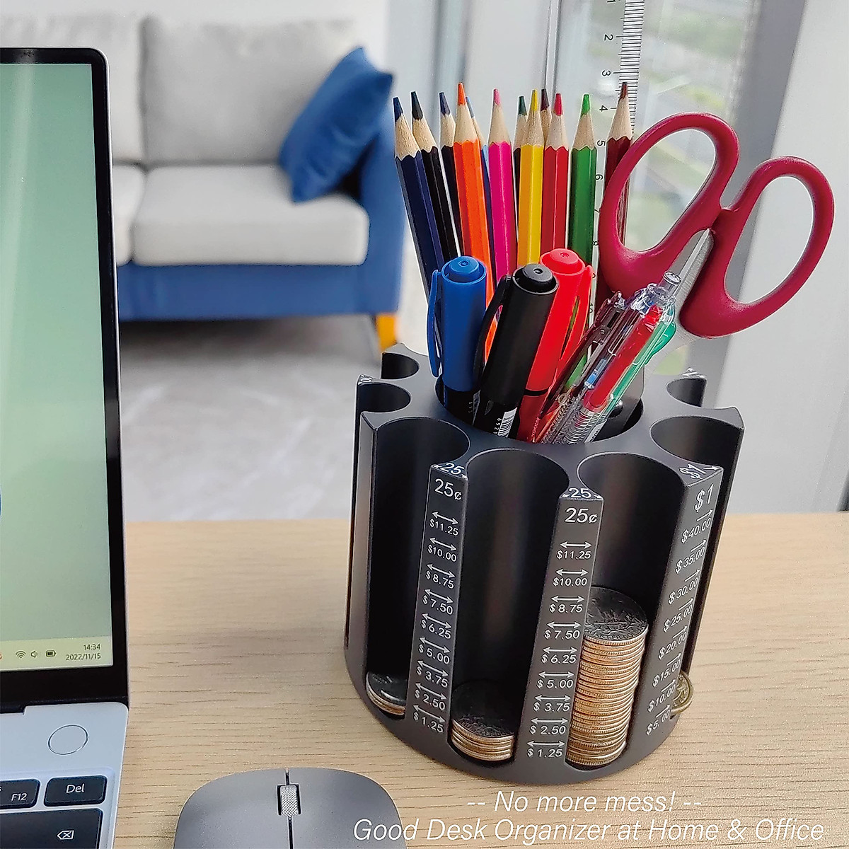 Byteen8 Coin Counter Coin Sorter｜Pen Holder + Coin Holder as Desk Organizer｜Piggy Bank for Adults & Kids + Pencil Holder for Desk｜Coin Wrappers Coin Bank Store 500pcs｜Creative Gifts for Kids & Family