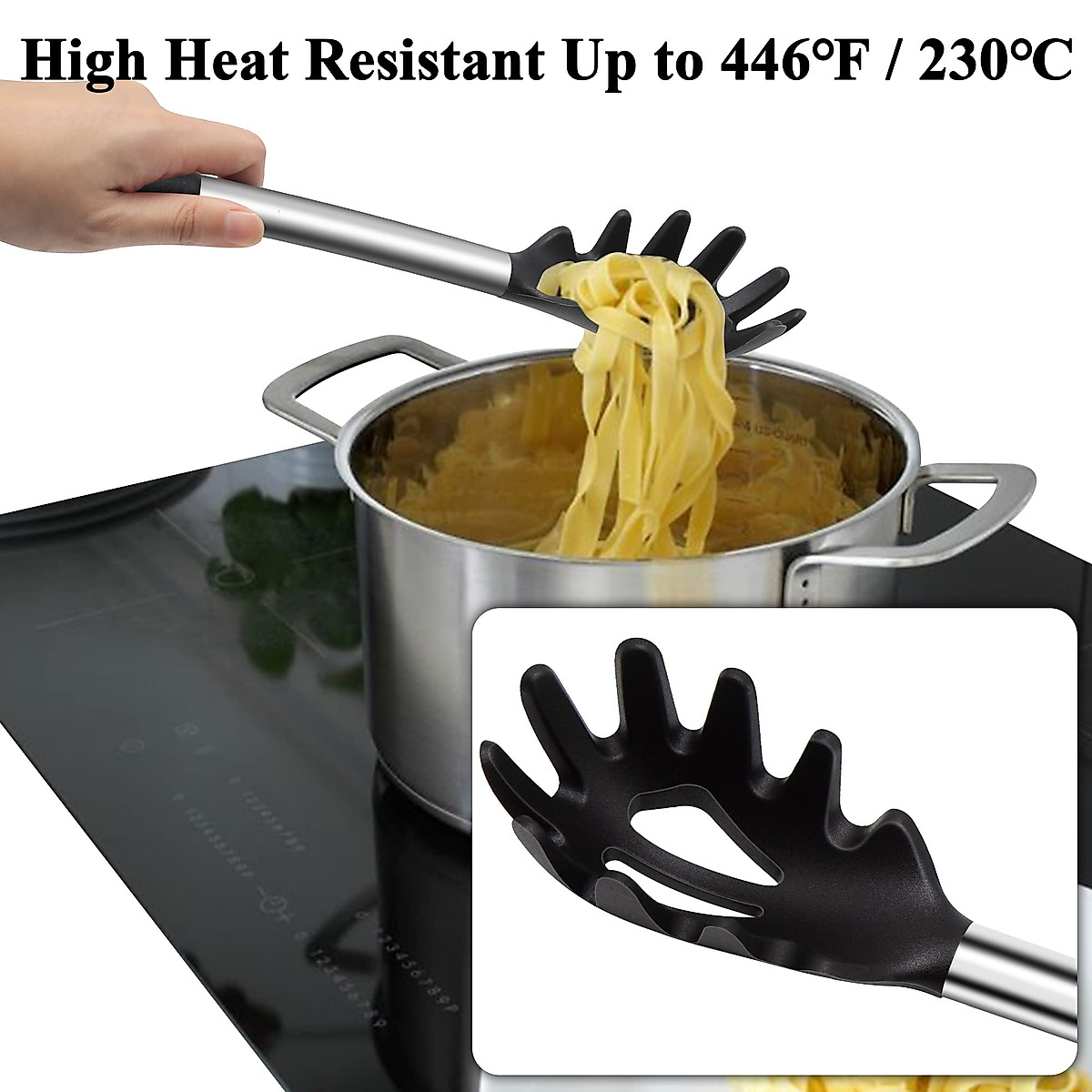 Silicone Cooking Spoons, Large Heat Resistant Silicone Pasta Slotted Spoon Solid Spoon for Nonstick Cookware, BPA Free Black Silicone Kitchen Spoons Dishwasher Safe for Cooking Mixing Serving, 3 Pack