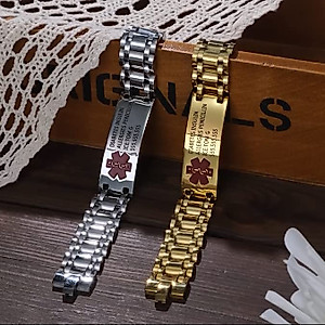 Nameinhea Custom Medical Alert Bracelets for Women Men Free Engraved Adjustable Stainless Steel Waterproof Emergency Medical ID Bracelets Allergy Wristband