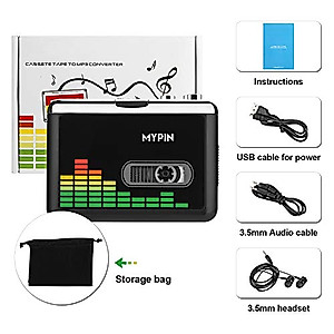 USB Cassette to MP3 Converter, Portable Walkman Cassette Audio Music Player Tape-to-MP3 Converter with Earphones, Volume Control, No PC Required (Black) …