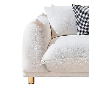 EMKK 86'' Velvet Couch Sofa Mid-Century Modern Teddy Upholstery Love Chesterfield 3 Seat Sofá for Living Room Apartment, White