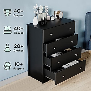 SunsGrove Dresser for Bedroom with 4 Drawers Modern Wooden Dresser for Clothes Organizer Tall Storage Chest of Drawer for Living Room, Children Room, Entryway, Black