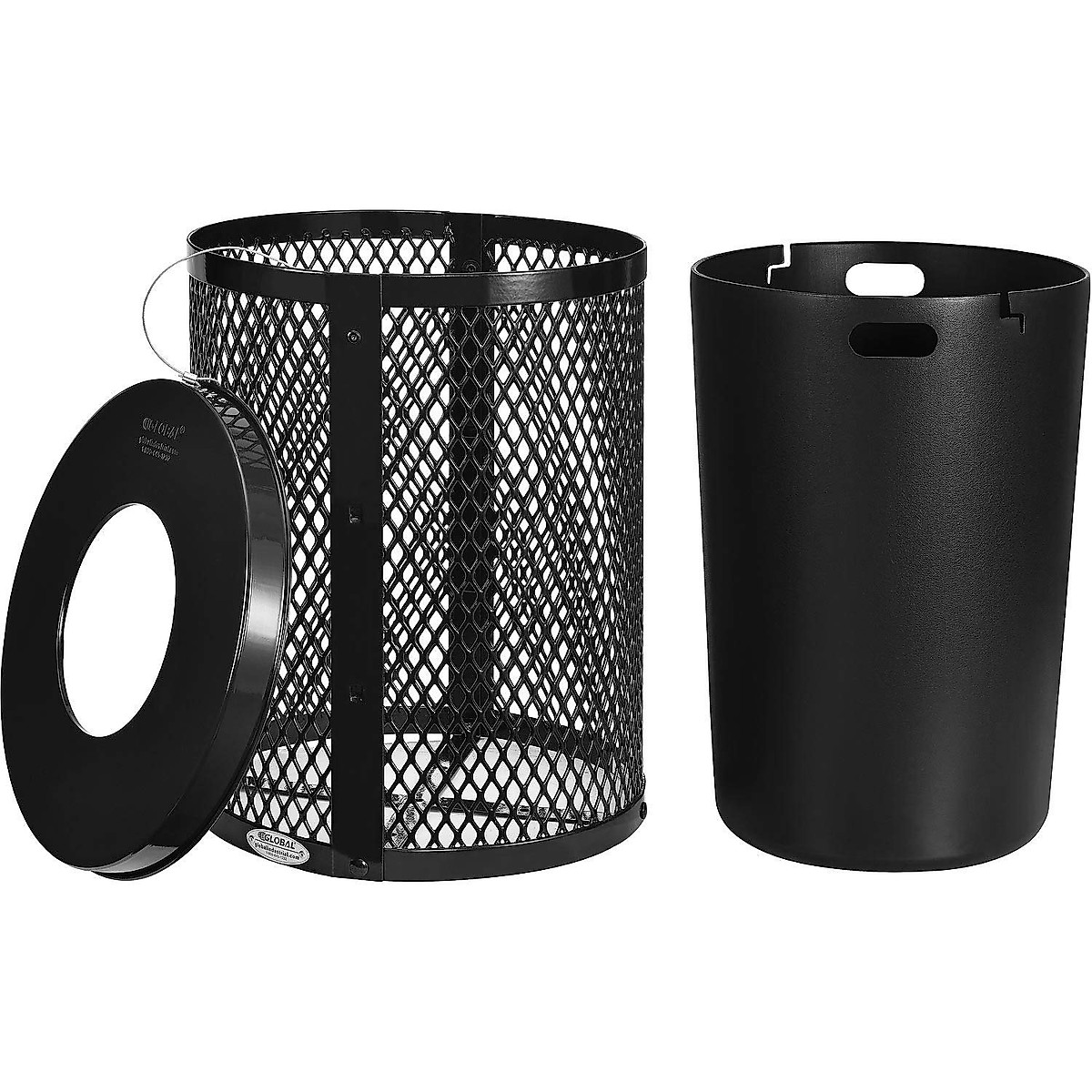 Global Industrial Thermoplastic Coated Mesh Receptacle w/Flat Lid, 36 Gallon, Black