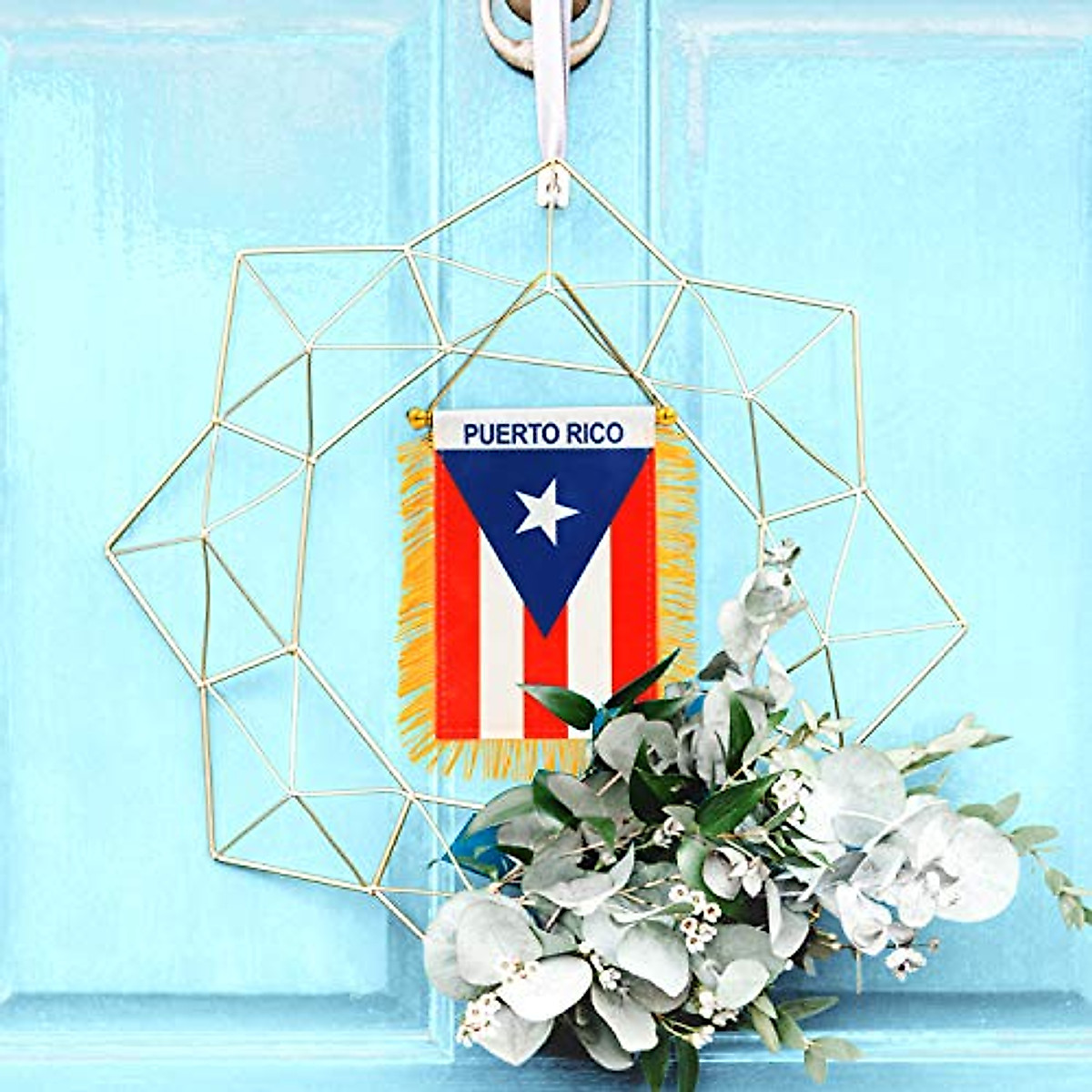 Anley 4 X 6 Inch Puerto Rico Fringy Window Hanging Flag - Mini Flag Banner & Car Rearview Mirror Décor - Fringed Puerto Rican Hanging Flag with Suction Cup