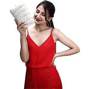 BESTYROCLY White Clutch Purses for Women Pearl Handbag Evening Bag for Bride Wedding Party