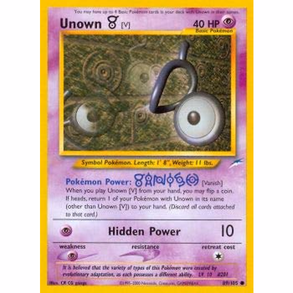 Pokemon Singles - Unown [V] - 89/105 - Common - Unlimited Edition - Neo Destiny