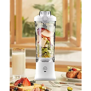 Portable Blender Mode Mixing Juicer Personal Size Blender for Shakes Smoothies Nut Juice Vegetables with 6 Blades Mini Blender 20 Oz for Kitchen Home and Travel (White)