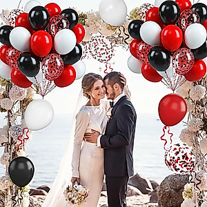 YOYOWY 133 pcs Red Black and White Latex Balloons, Black Red Confetti Balloons Garland Arch Kit for Birthday Baby Shower Party Wedding New Year Decorations