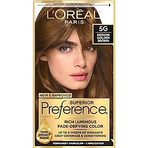 L'Oreal Paris Superior Preference Fade-Defying + Shine Permanent Hair Color, 5G Medium Golden Brown, Pack of 1, Hair Dye