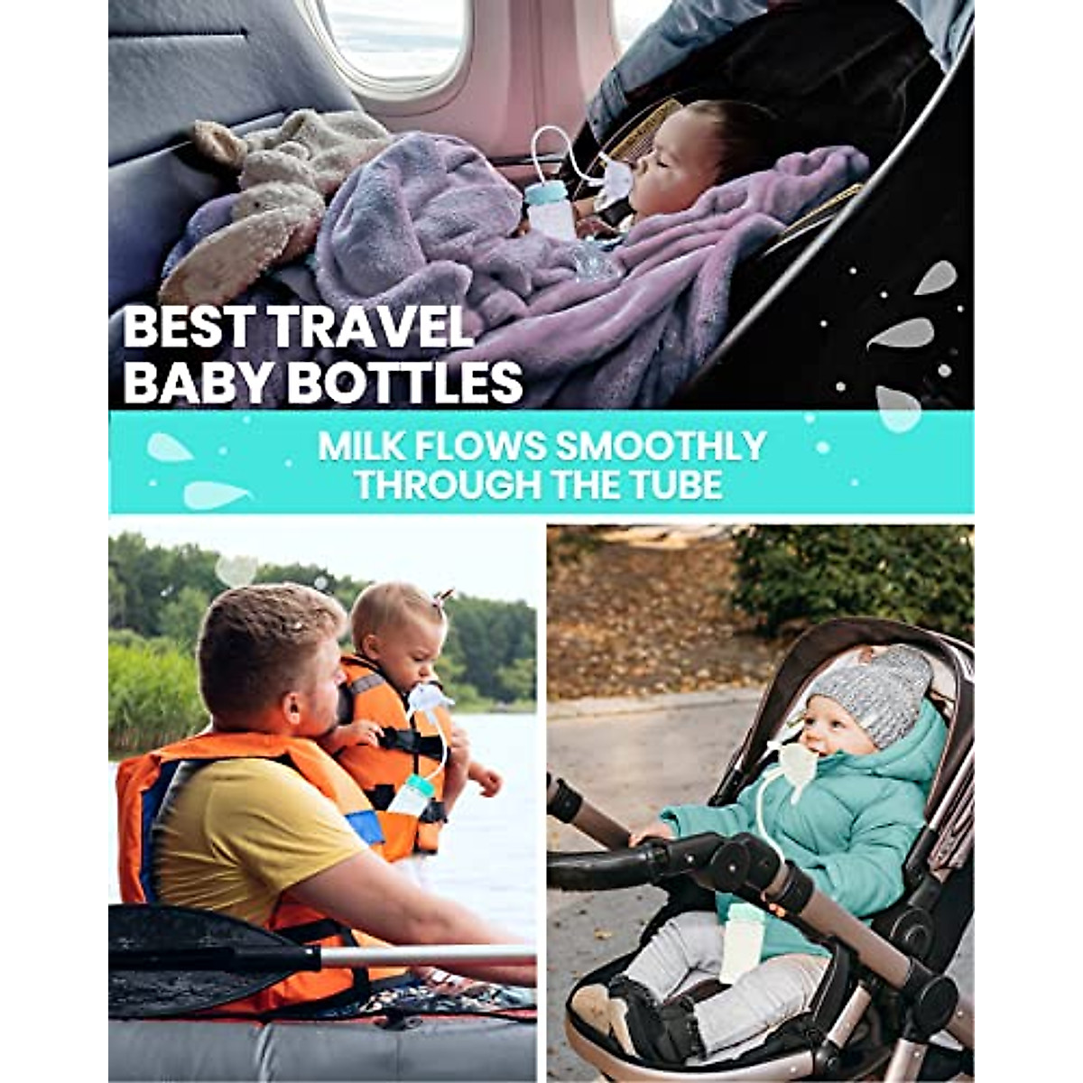 Skywin Self Feeding Baby Bottle with Straw 8oz Bottle Holder for Baby, Anti Colic, for Convenient Feeding (Green)