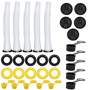 Nakkaa 5Pcs Universal Gas Can Spout Replacement Improved Design Flexible Pour Nozzle Kit with Gasket Stopper Vent Cap Screw Caps Compatible for Gott Rubberma Scepter Old Style Water Gas Container