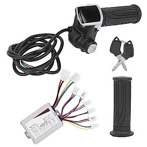 Brush Controller, 24V 500W Brush E to Bike Controller and Multifunction Thumb Throttle Grip Set with Lock Electric Quantity Display