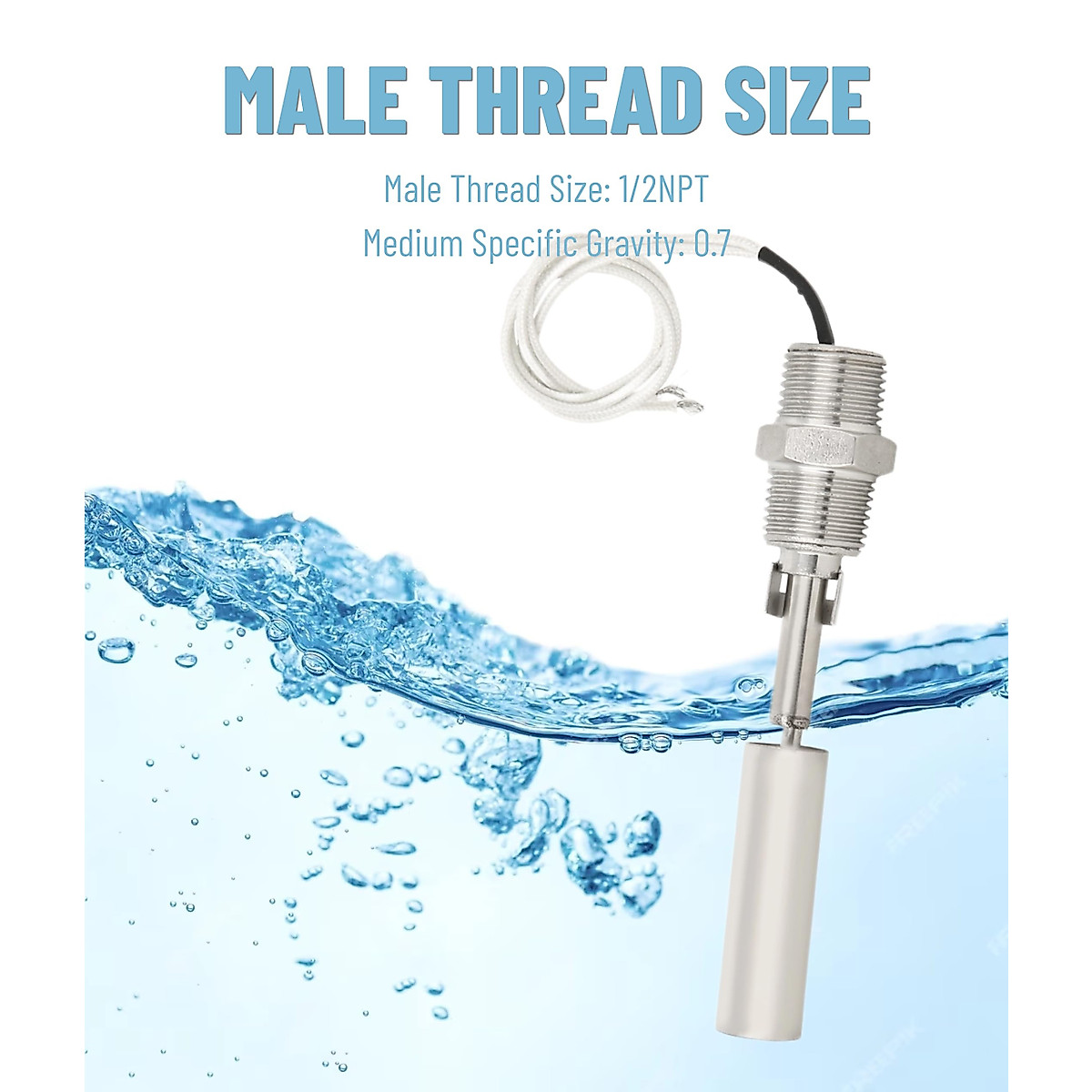 DC0-110V Liquid Water Level Sensor, Sensor Switch, Male Thread 1/2 NPT 304 Stainless Steel, Suitable for Liquids of Different densities, pressures and temperatures