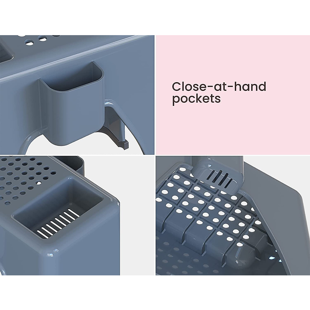 Skywin Shower Shaving Foot Rest - Plastic Shower Stool for Shaving Legs, 3 Pockets Hold Shaving Essentials, 9.27 x 7 x 10 inches (Grey)