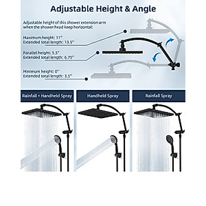 Hibbent Thickness 10'' Rain Shower Head, High Pressure Handheld Spray, Showerhead Combo with 16'' Adjustable Arc Shower Extension Arm, 7 Settings, 71'' Hose, Adhesive Shower Holder, Oil-Rubbed Bronze