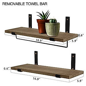 Vppiis Floating Shelves for Bedroom Bathroom, Nature Wood Wall Mounted Book Shelf, Wall Shelves Storage for Living Room Kitchen Office with Towel Rack and 2 Hooks Set of 4