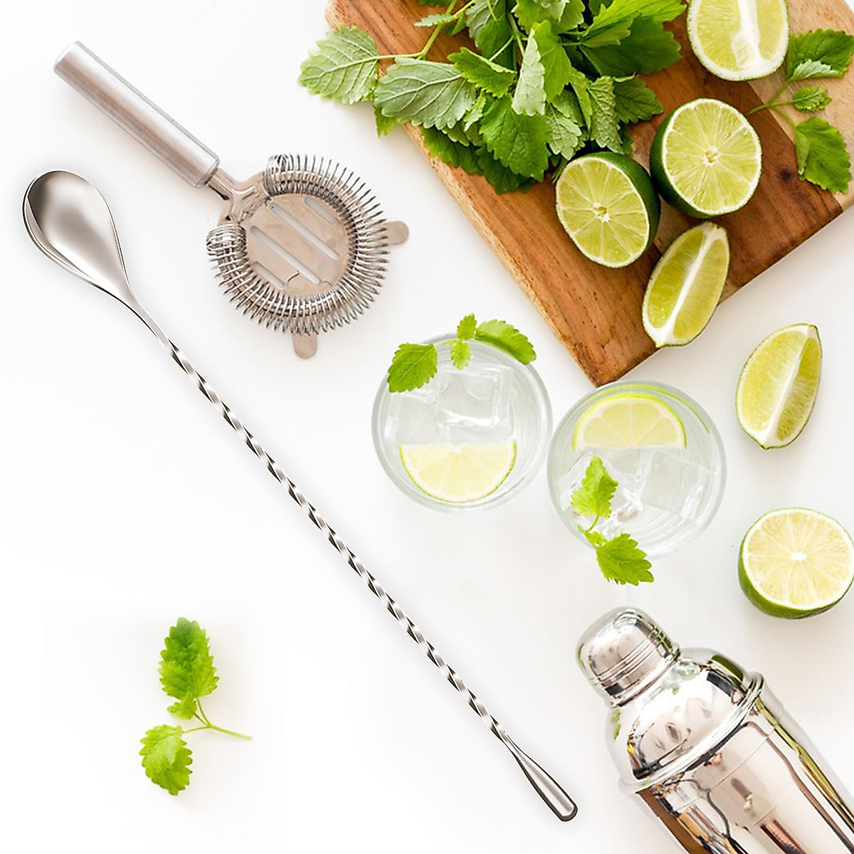 2Pcs Cocktail Spoon Long Handle Bar Spoon - 12" Metal Spoons Drink Mixers for Cocktails Stainless Steel Spoons Stirring Spoons for Coffee Bar Accessories - Home Bar Mixing Spoon Long Handle Spoon Set