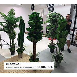 Deluxe 78" Golden Cane Palm Artificial Tree + Premium Fiddle Leaf Foliage in 8" Base + 12" Plant Pot Skirt + Bonus USA Flag Style Pot Pant