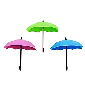 3 Pcs Colorful Umbrella Wall Rack,Creative Key Rack Organizer Hooks with Adhesive,Umbrella Wall Hooks Sticker Key Hanging Holders Decor for Key, Scarf,Wall Mounted Key Holder(Green Blue Purple)