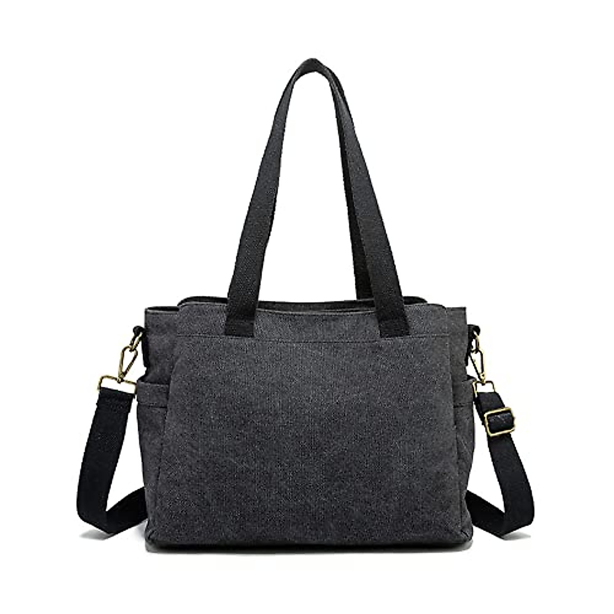 Canvas Tote Bag with Multi Pockets Women Shoulder Bag for Work College Teacher Purse Handbag