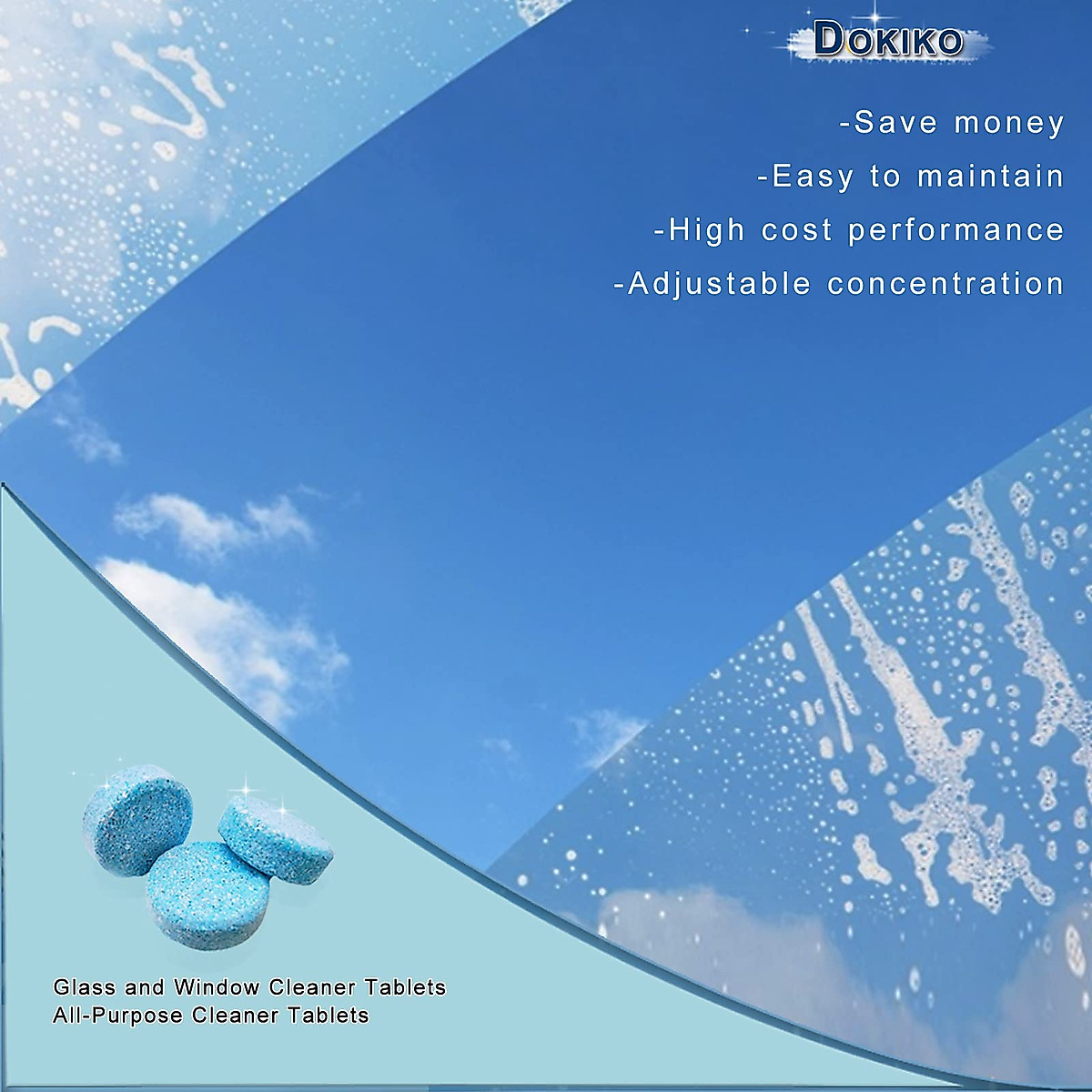 DOKIKO 100 PCS Glass Cleaner Tablets for Home,Dissolve Concentrated Tablets, Glass Cleaner, 100 Concentrated Dissolvable Refill Tablet,1 Pack Makes 100 * 16 fl oz Cleaner Spray