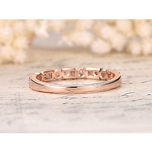 Art Deco Antique Diamond Wedding Ring,14K Rose Gold,Anniversary Ring,Half Eternity,Bezel Set,Stackable