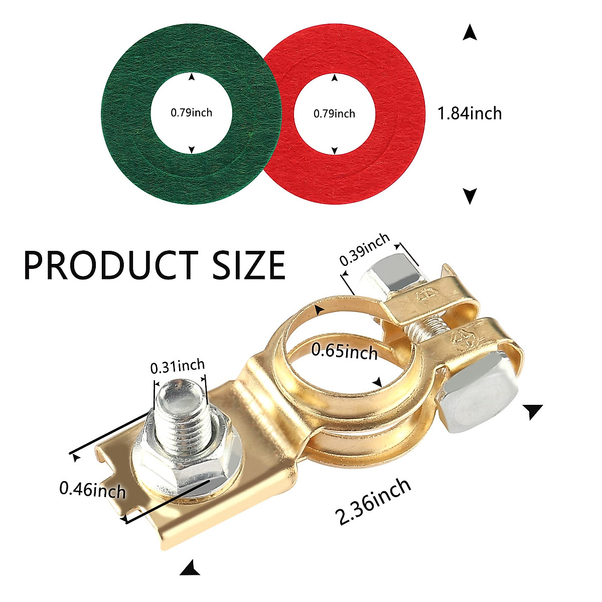 Durable&Adjustable Battery Terminal Connectors Car Accessories Kit(Negative & Positive Battery Cable Terminals+2PCS Battery Terminal Fiber Washers) Fit for Most Car Truck Van Boat