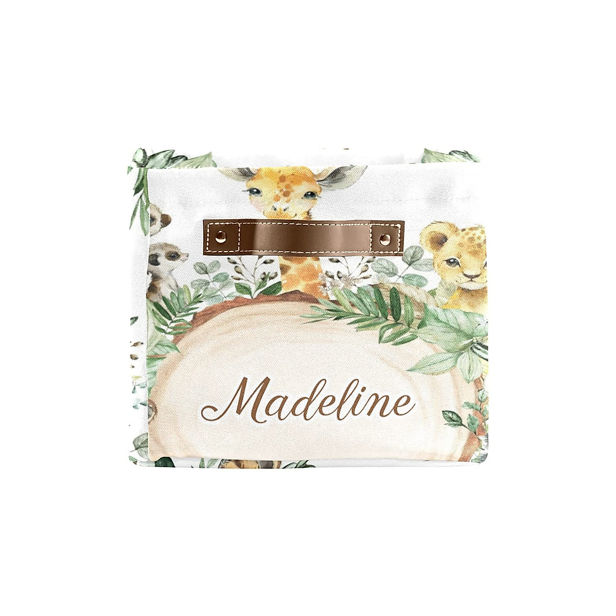 Wild Jungle Animals Personalized Storage Bins Basket Cubic Organizer with Durable Handle for Shelves Wardrobe Nursery Toy 1 Pack