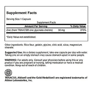 Swanson Albion Chelated Zinc Glycinate 30 Milligrams 90 Capsules (2 Pack)