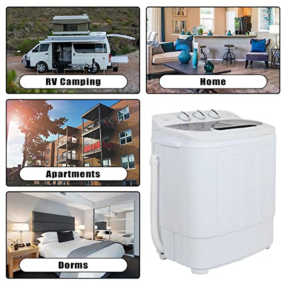 ZenStyle Compact Mini Twin Tub Top Load Washing Machine w/Washer Spinner, Built-In Gravity Pump, 13lbs Capacity, 5.74 FT Power Cord Included