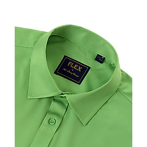 Alimens & Gentle Men's Bright Green Slim Fit Dress Shirts Solid Muscle Fit Wrinkle-Free Casual Button Down Shirt