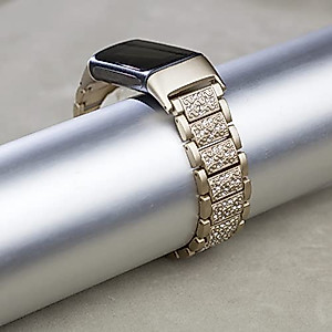 Mtozon Bling Bands Compatible with Fitbit Charge 5, Dressy Metal Bracelet Luxurious Rhinestone Replacement Wristband for Women, Soft Gold