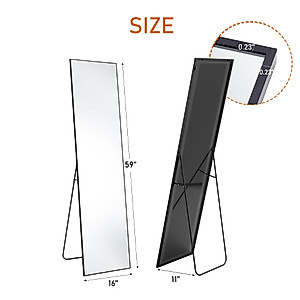 Sweetcrispy Full Length Mirror 59"x16" Full Body Floor Standing Mirror Hanging or Leaning Against Wall, Tall Wall Mirror with Stand Aluminum Alloy Frame for Bedroom Cloakroom, Black