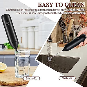 Rechargeable Milk Frother Handheld with USB-C Cable, Electric Drink Mixer, 14000RPM Powerful Electric Whisk/Coffee Frother for Latte, Matcha, Protein Powder, Hot Chocolate (Black)