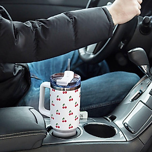 Burbuja Cherries 40oz Insulated Tumblers with Handle and Straw Lid, Double Wall Stainless Steel Travel Mug Leak-Proof, BPA Free, Gift for Mom Dad