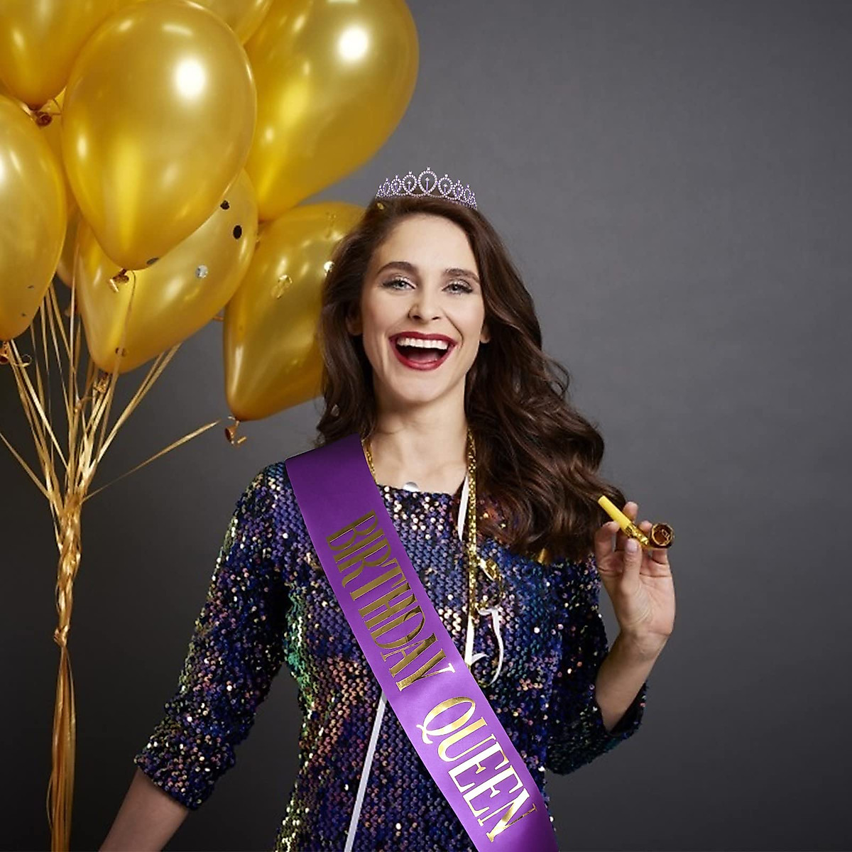 CIEHER BIirthday Sash Queen Crown Kit,Birthday Decorations,Birthday Crowns for Women Girls,Happy Birthday Tiara,Birthday Crown and Sash