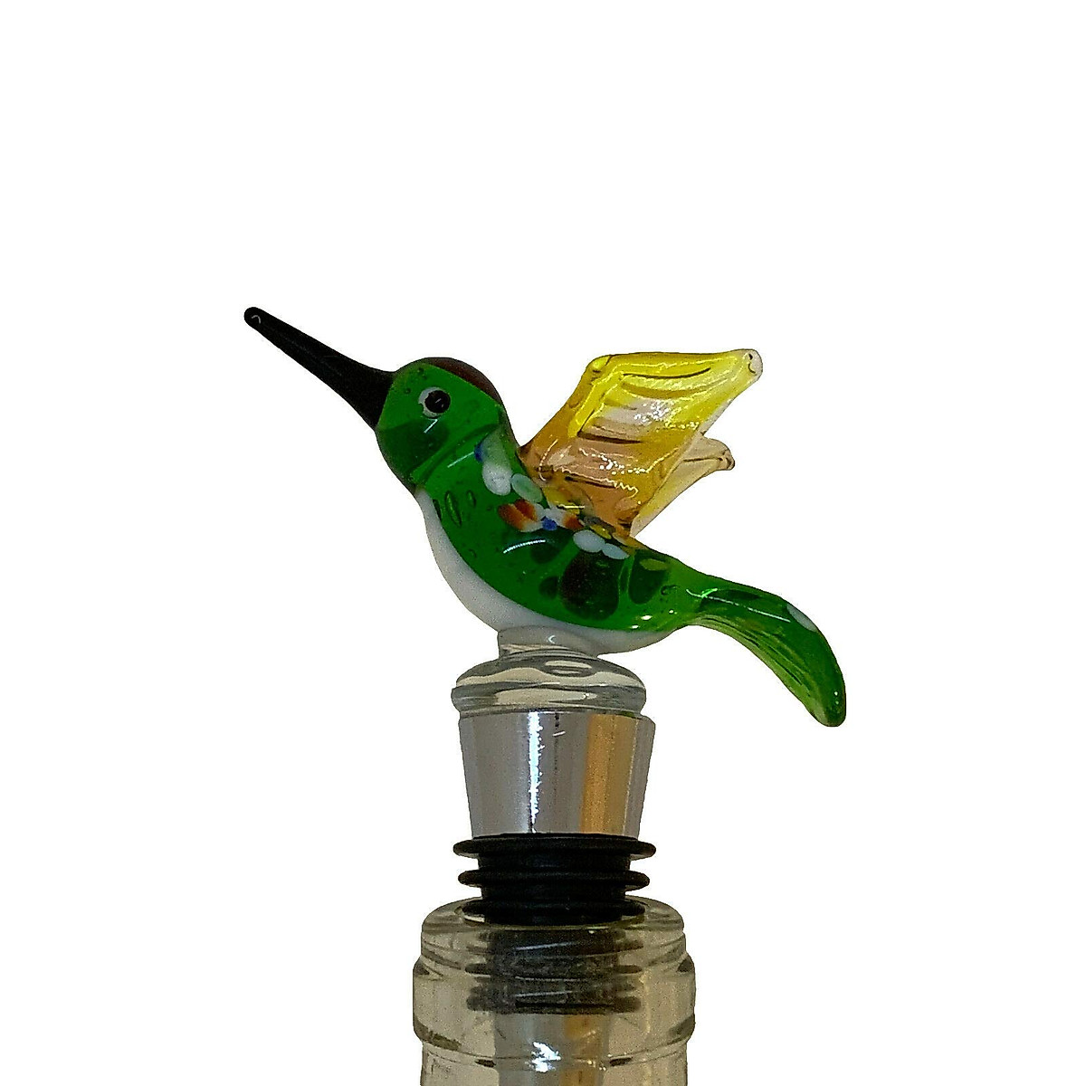 Stainless Steel Wine Bottle Stopper with Hand Made Glass Figurine (Hummingbird)