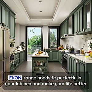 EKON KITCHEN NAP03-30 inch Wall Mounted Stainless Steel & Curved Glass Kitchen Range Hood 900 CFM / 4 Speeds Touch Control With Remote & LCD Display / 2 Pcs 3W Led Lamp / 2 Pcs Baffle Filters