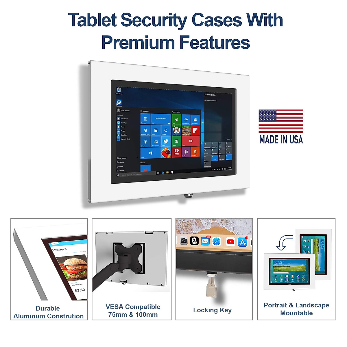 TABcare Locking Security Metal Case for Lenovo TAB M10 FHD Plus 2nd Gen Supports Wall Mount 75/100 mm VESA (Black, TAB M10 Plus Gen 2)