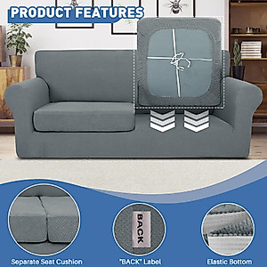 JIVINER 3 Pieces Couch Covers for 2 Cushion Couch Stretch Sofa Slipcover with 2 Extra Large Seat Cushion Covers Thick Fitted Loveseat Sofa Covers for Living Room (XL Loveseat, Light Gray)