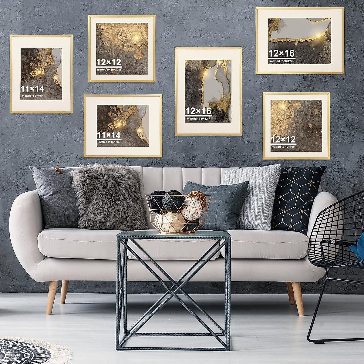 Fixwal 12 x 16 Frame Gold Aluminum Picture Frame Set of 1, Metal Gold Frame Tempered Glass with Mat for Wedding, Wall Display