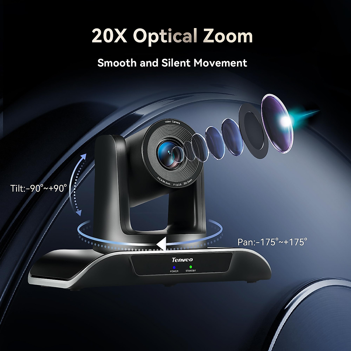 Tenveo 20X Optical Zoom PTZ Conference Room Camera, USB3.0/HDMI FHD 1080P 60FPS, for Video Conferencing Business Meeting Live Streaming Church Services Worship Events Education Skype Zoom Teams OBS