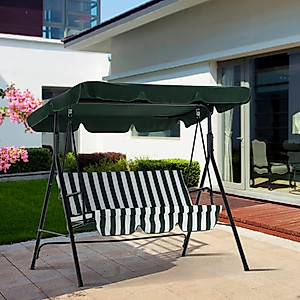 MCombo 2-3 Person Patio Swings with Canopy, Outdoor Porch Swing Chair with Steel Stand, Removable Cushions, for Backyard Garden Balcony 4008 (Green with White Stripes)