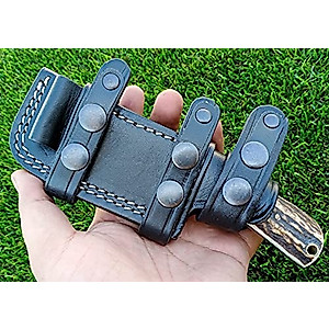 Ottoza Handmade Small Knife Sheath - Leather Knife Sheath RIGHT HAND Bushcraft Knife Sheath - Hunting Knife Sheath - Survival Knife Sheath - Horizontal Carry Black TOP GRAIN LEATHER No:171