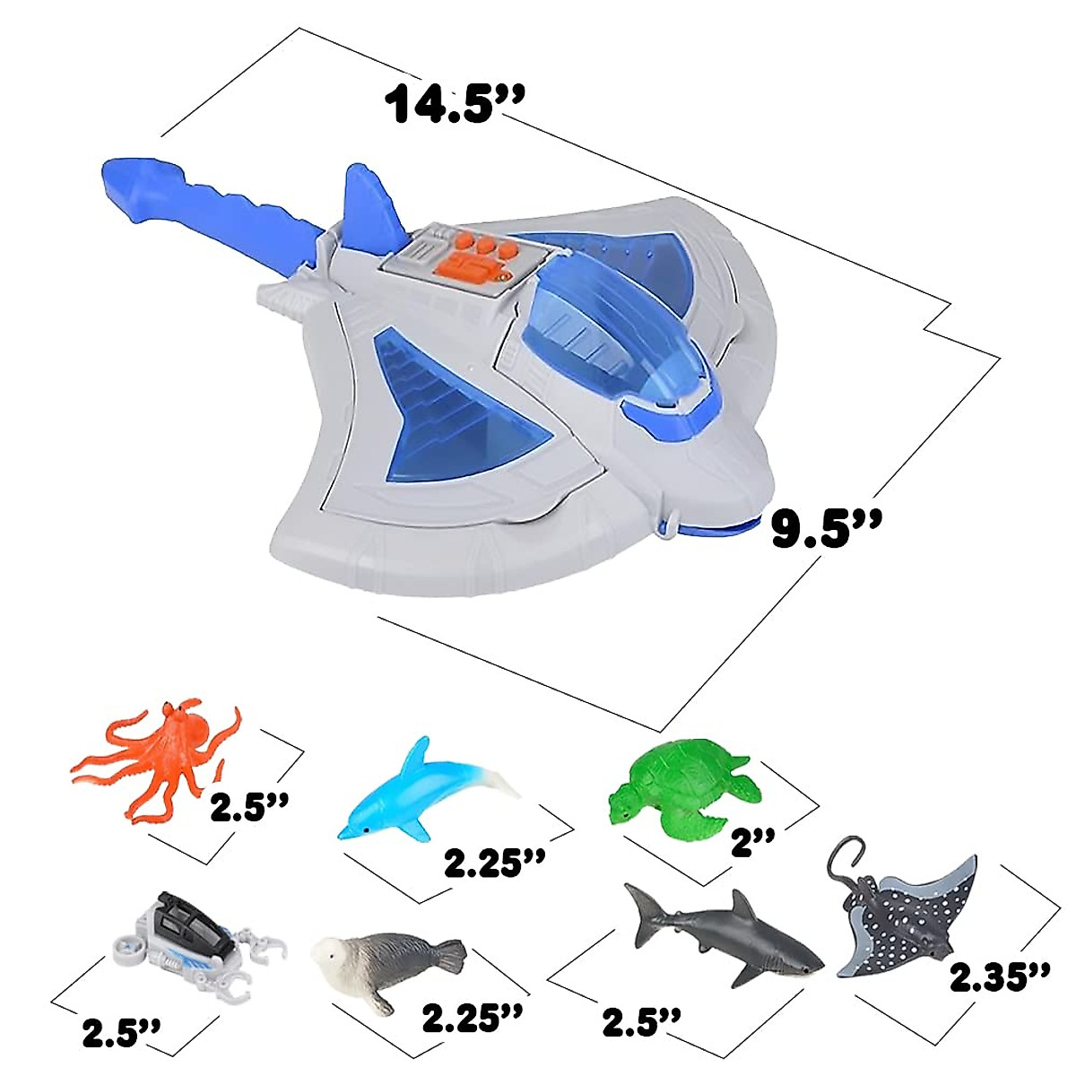 ArtCreativity Sting Ray Transporter Set, Includes 1 Stingray Toy with Sounds and 7 Sea Creatures, Interactive Ocean Toys for Kids, Sea Animal Toys for Kids and Underwater Party Supplies