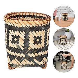 DEARMAMY Bamboo Woven Trash Can, Rattan Garbage Bin Wicker Laundry Basket Round Waste Basket Rubbish Storage Container Waste Paper Bin Plant Flower Pot for Under Desk Office