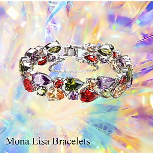 Orglace Classic Ladies Bracelet,Simulated Birthstone,Created Garnet Amethyst Morganite Peridot,White Cubic Zirconia for Women